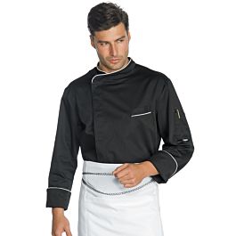 Pretoria chef jacket - Isacco Black+white 65% Polyester 35% Cotton ...